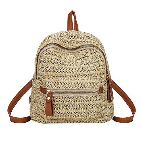 Meyaus Women Girls Mini Straw Woven Backpack Small Daypack Convertible Cross-body Shoulder Bag