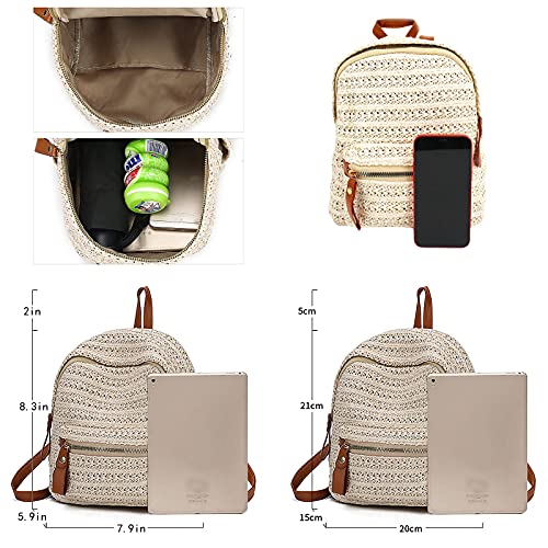 Meyaus Women Girls Mini Straw Woven Backpack Small Daypack Convertible Cross-body Shoulder Bag