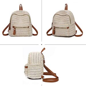 Meyaus Women Girls Mini Straw Woven Backpack Small Daypack Convertible Cross-body Shoulder Bag