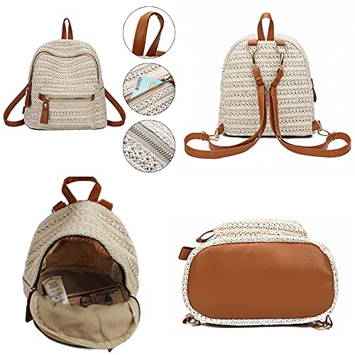 Meyaus Women Girls Mini Straw Woven Backpack Small Daypack Convertible Cross-body Shoulder Bag