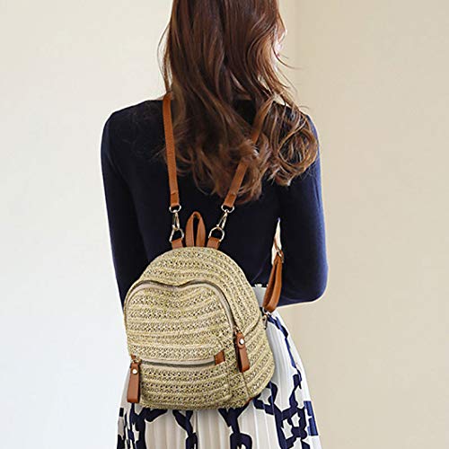 Meyaus Women Girls Mini Straw Woven Backpack Small Daypack Convertible Cross-body Shoulder Bag