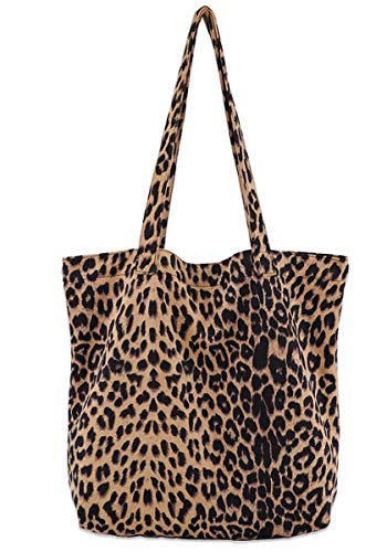 Leopard Tote Bag Women's Vintage Suedette Material Cheetah Printing Shoulder Bag Large Casual Slouchy Travel Bag