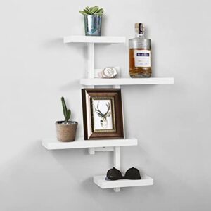 ahdecor white wall mounted floating shelves, natural wood shifting adjustable 4-tiers shelf, wooden hanging shelf for home decor