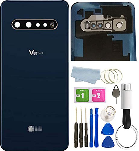 V60 ThinQ Back Glass Cover Replacement Housing Door with Tape Parts for LG V60 ThinQ V600 5G All Model with USB to Type-c Cable + Tools (Classy Blue)