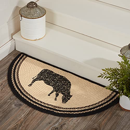 VHC Brands Sawyer Mill Small Jute Half Circle Area Rug Farmhouse Solid, Entryway Kitchen Doormat Non Skid Pad 16.5x33 (Cow)