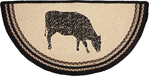 VHC Brands Sawyer Mill Small Jute Half Circle Area Rug Farmhouse Solid, Entryway Kitchen Doormat Non Skid Pad 16.5x33 (Cow)