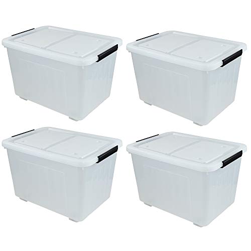 Farmoon 50 Quart Clear Storage Bin, Large Plastic Stackable Box with Lid, 4 Packs