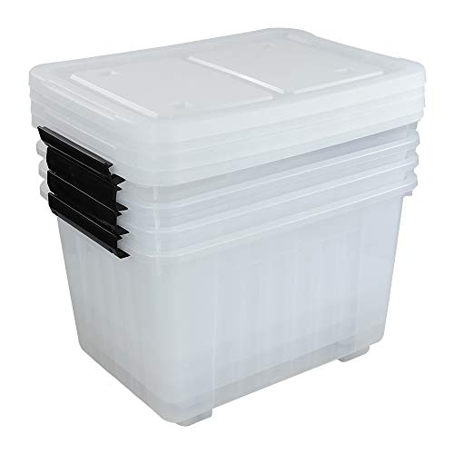 Farmoon 50 Quart Clear Storage Bin, Large Plastic Stackable Box with Lid, 4 Packs