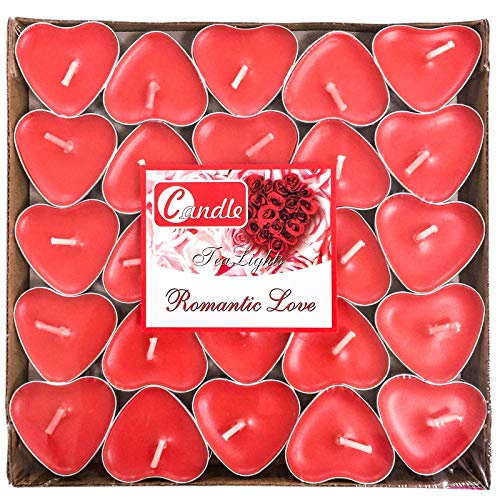 50Packs Heart Shaped Tealight Candles,Romantic Love Unscented Tea Lights Candles,Dripless & Long Lasting Smokeless Mini Tealight Candles for Mood,Romantic Decor,Pool,Dinners,Home,Wedding,Crafts(Red)