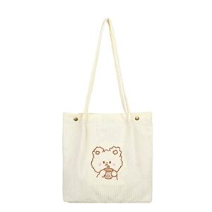 corduroy totes bag women girls corduroy shoulder bag cute cartoon embroidery casual shoulder tote