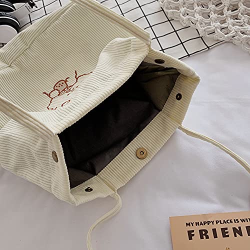 Corduroy Totes Bag Women Girls Corduroy Shoulder Bag Cute Cartoon Embroidery Casual Shoulder Tote