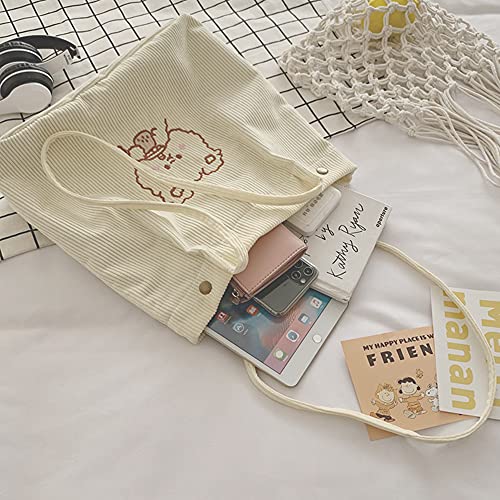 Corduroy Totes Bag Women Girls Corduroy Shoulder Bag Cute Cartoon Embroidery Casual Shoulder Tote