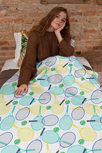 Tennis Rackets and Balls Soft Throw Blanket All Season Microplush Warm Blankets Lightweight Tufted Fuzzy Flannel Fleece Throws Blanket for Bed Sofa Couch 60"x50"