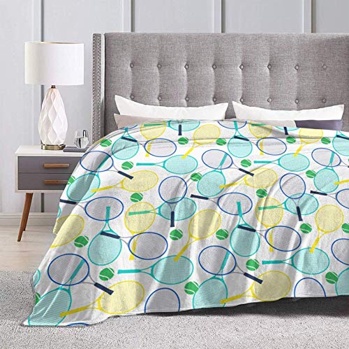 Tennis Rackets and Balls Soft Throw Blanket All Season Microplush Warm Blankets Lightweight Tufted Fuzzy Flannel Fleece Throws Blanket for Bed Sofa Couch 60"x50"