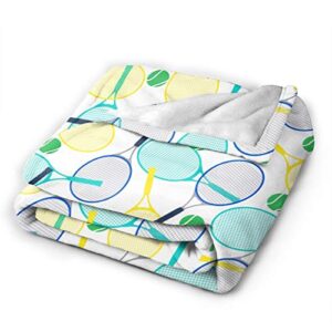 Tennis Rackets and Balls Soft Throw Blanket All Season Microplush Warm Blankets Lightweight Tufted Fuzzy Flannel Fleece Throws Blanket for Bed Sofa Couch 60"x50"