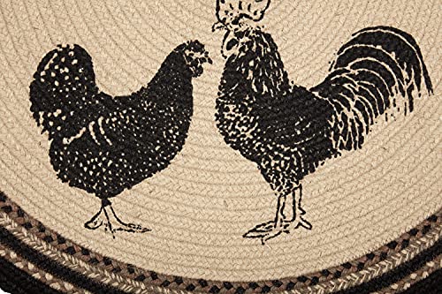 VHC Brands Sawyer Mill Small Jute Half Circle Area Rug Farmhouse Poultry Design, Entryway Kitchen Doormat Non Skid Pad 16.5x33