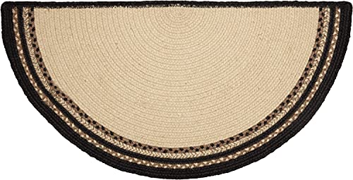 VHC Brands Sawyer Mill Small Jute Half Circle Area Rug Farmhouse Poultry Design, Entryway Kitchen Doormat Non Skid Pad 16.5x33