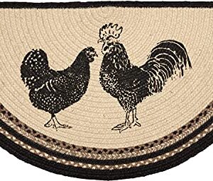 VHC Brands Sawyer Mill Small Jute Half Circle Area Rug Farmhouse Poultry Design, Entryway Kitchen Doormat Non Skid Pad 16.5x33