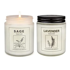 sage candles for home scented, aromatherapy lavender candle, soy wax candle set 2 pack, women gift with strongly fragrance jar candles