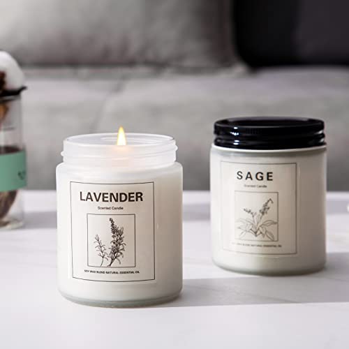 Sage Candles for Home Scented, Aromatherapy Lavender Candle, Soy Wax Candle Set 2 Pack, Women Gift with Strongly Fragrance Jar Candles