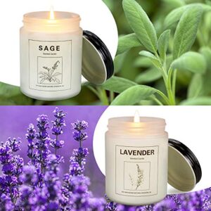 Sage Candles for Home Scented, Aromatherapy Lavender Candle, Soy Wax Candle Set 2 Pack, Women Gift with Strongly Fragrance Jar Candles