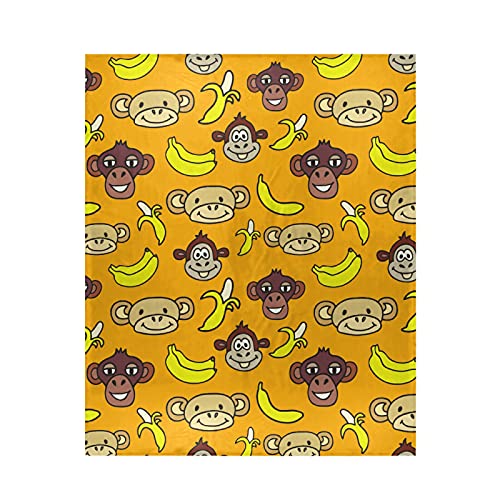 Soft Fleece Blanket, Monkey Love Banana Warm Cozy Plush Blanket, Fluffy Faux Fur Throw Blanket, Large Furry Blanket for Bed Chair Sofa Couch Bedroom 50" x 60"