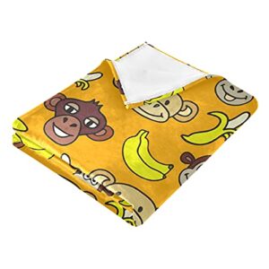 Soft Fleece Blanket, Monkey Love Banana Warm Cozy Plush Blanket, Fluffy Faux Fur Throw Blanket, Large Furry Blanket for Bed Chair Sofa Couch Bedroom 50" x 60"