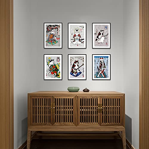 DALIHEBO Japanese Art Tattoo Cat Painting Wall Retro Art Poster Set of 6 Prints UNFRAMED (8x11.8 inch)