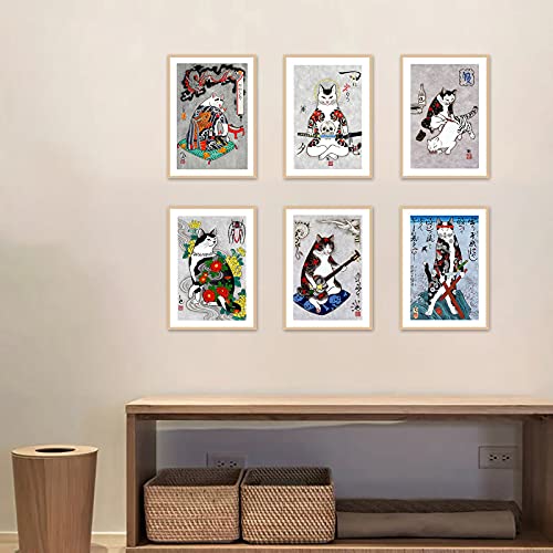 DALIHEBO Japanese Art Tattoo Cat Painting Wall Retro Art Poster Set of 6 Prints UNFRAMED (8x11.8 inch)