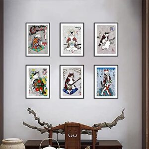 DALIHEBO Japanese Art Tattoo Cat Painting Wall Retro Art Poster Set of 6 Prints UNFRAMED (8x11.8 inch)