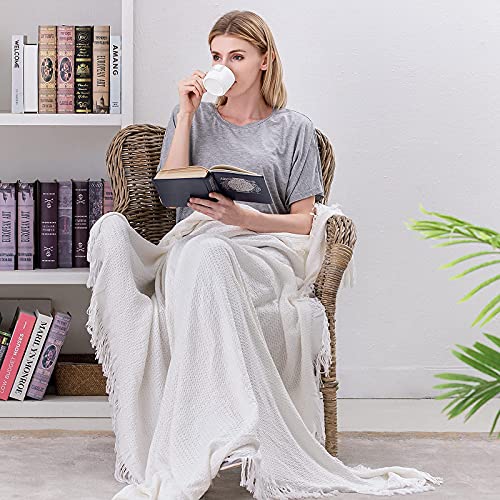 SE SOFTEXLY Cooling Blanket for Hot Sleepers, 100% Bamboo Blanket for Summer, Breathable Lightweight Summer Waffle Throw Blanket for Bed Couch Sofa(White, 47"×60")