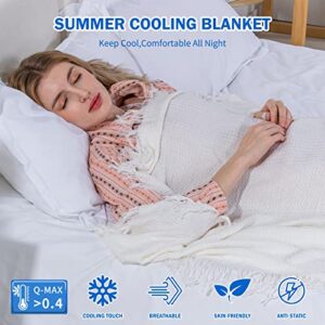 SE SOFTEXLY Cooling Blanket for Hot Sleepers, 100% Bamboo Blanket for Summer, Breathable Lightweight Summer Waffle Throw Blanket for Bed Couch Sofa(White, 47"×60")