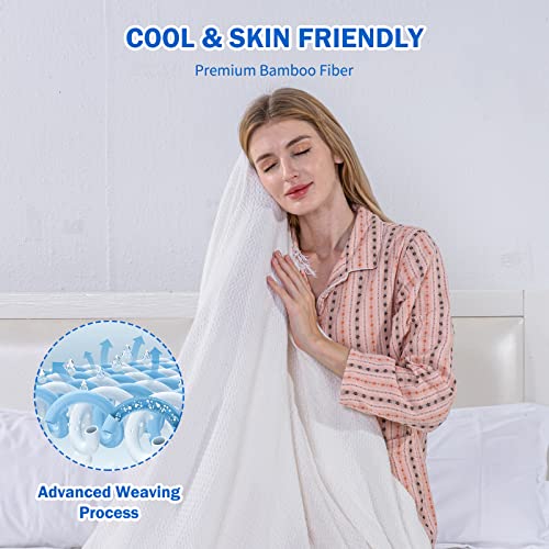 SE SOFTEXLY Cooling Blanket for Hot Sleepers, 100% Bamboo Blanket for Summer, Breathable Lightweight Summer Waffle Throw Blanket for Bed Couch Sofa(White, 47"×60")