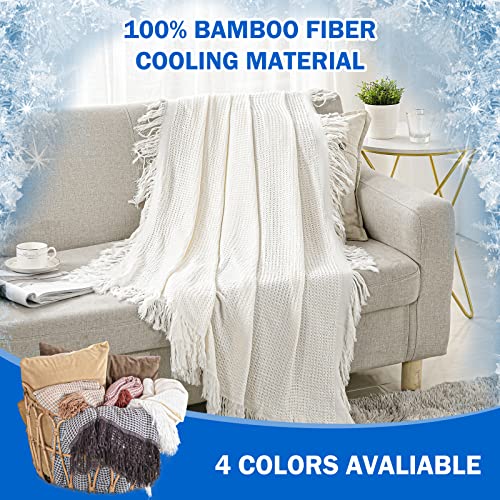 SE SOFTEXLY Cooling Blanket for Hot Sleepers, 100% Bamboo Blanket for Summer, Breathable Lightweight Summer Waffle Throw Blanket for Bed Couch Sofa(White, 47"×60")