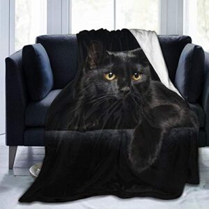 cute black cat with yellow eyes soft throw blanket all season microplush warm blankets lightweight tufted fuzzy flannel fleece throws blanket for bed sofa couch 50″x40″