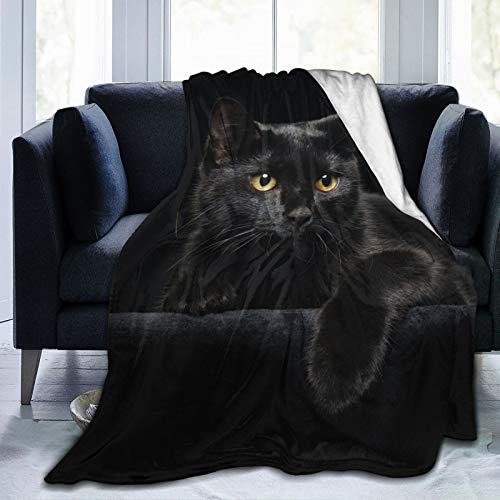 Cute Black Cat with Yellow Eyes Soft Throw Blanket All Season Microplush Warm Blankets Lightweight Tufted Fuzzy Flannel Fleece Throws Blanket for Bed Sofa Couch 50"x40"