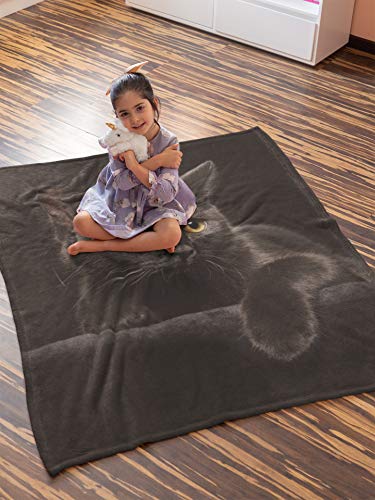 Cute Black Cat with Yellow Eyes Soft Throw Blanket All Season Microplush Warm Blankets Lightweight Tufted Fuzzy Flannel Fleece Throws Blanket for Bed Sofa Couch 50"x40"