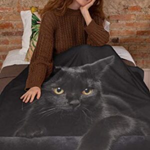 Cute Black Cat with Yellow Eyes Soft Throw Blanket All Season Microplush Warm Blankets Lightweight Tufted Fuzzy Flannel Fleece Throws Blanket for Bed Sofa Couch 50"x40"