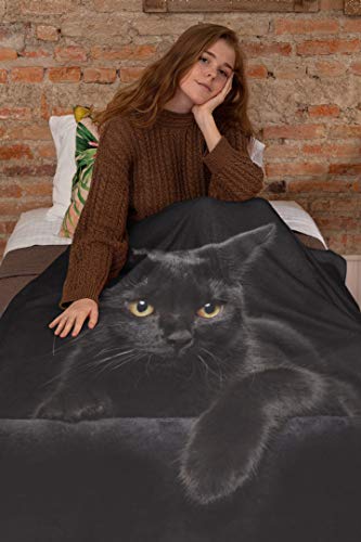 Cute Black Cat with Yellow Eyes Soft Throw Blanket All Season Microplush Warm Blankets Lightweight Tufted Fuzzy Flannel Fleece Throws Blanket for Bed Sofa Couch 50"x40"