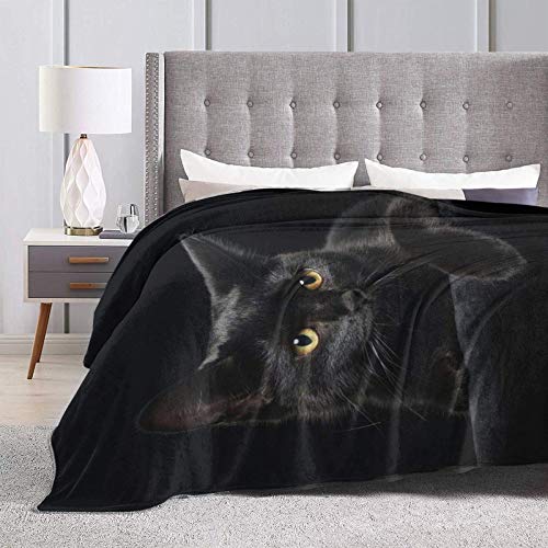 Cute Black Cat with Yellow Eyes Soft Throw Blanket All Season Microplush Warm Blankets Lightweight Tufted Fuzzy Flannel Fleece Throws Blanket for Bed Sofa Couch 50"x40"