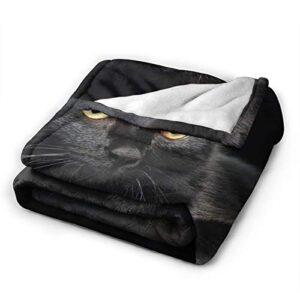 Cute Black Cat with Yellow Eyes Soft Throw Blanket All Season Microplush Warm Blankets Lightweight Tufted Fuzzy Flannel Fleece Throws Blanket for Bed Sofa Couch 50"x40"