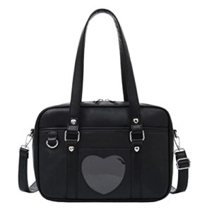 cutemoria women handbag japanese style heart shape school handbags large jk bags girls lolita shoulderbag cosplay anime tote bag (black)