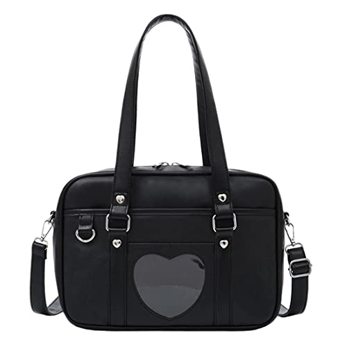 cutemoria Women handbag Japanese Style Heart Shape School Handbags Large JK Bags Girls lolita Shoulderbag Cosplay Anime Tote Bag (Black)