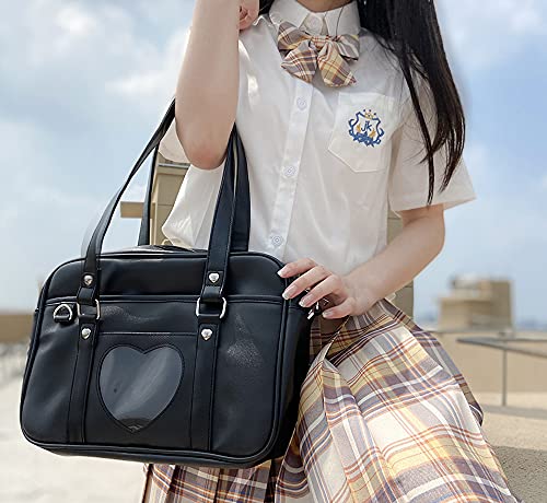 cutemoria Women handbag Japanese Style Heart Shape School Handbags Large JK Bags Girls lolita Shoulderbag Cosplay Anime Tote Bag (Black)