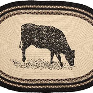 VHC Brands Sawyer Mill Charcoal Jute Rug Farmhouse Style Rustic Black Cow Animal Design Area Rug Entry Living Room Kitchen Floor Cover Oval Rug w/Pad 20x30