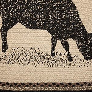 VHC Brands Sawyer Mill Charcoal Jute Rug Farmhouse Style Rustic Black Cow Animal Design Area Rug Entry Living Room Kitchen Floor Cover Oval Rug w/Pad 20x30