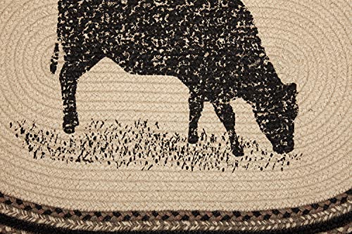 VHC Brands Sawyer Mill Charcoal Jute Rug Farmhouse Style Rustic Black Cow Animal Design Area Rug Entry Living Room Kitchen Floor Cover Oval Rug w/Pad 20x30