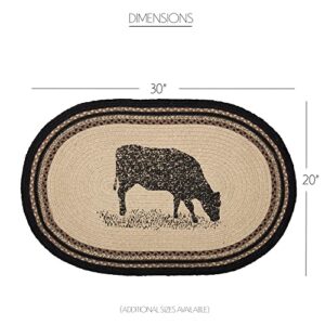 VHC Brands Sawyer Mill Charcoal Jute Rug Farmhouse Style Rustic Black Cow Animal Design Area Rug Entry Living Room Kitchen Floor Cover Oval Rug w/Pad 20x30