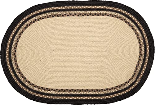 VHC Brands Sawyer Mill Charcoal Jute Rug Farmhouse Style Rustic Black Cow Animal Design Area Rug Entry Living Room Kitchen Floor Cover Oval Rug w/Pad 20x30