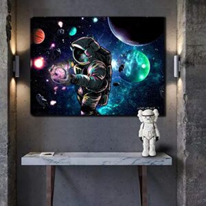 Sosolong Planet Astronaut Canvas Wall Art,outer Space Wall Decor For Boys Bedroom Livingroom (PLANET ASTRONAUT, 16in*12in)